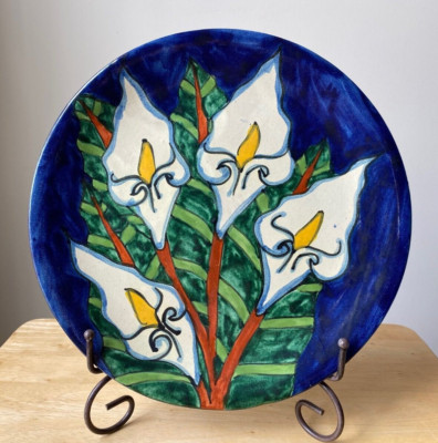 M MORA MEXICO 11 5/8" Calla Lily Art Pottery Plate - VGUC | eBay