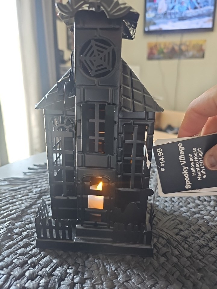 SPOOKY VILLAGE HALLOWEEN HAUNTED METAL HOUSE WITH LED LIGHT L:4 1/2" W ...