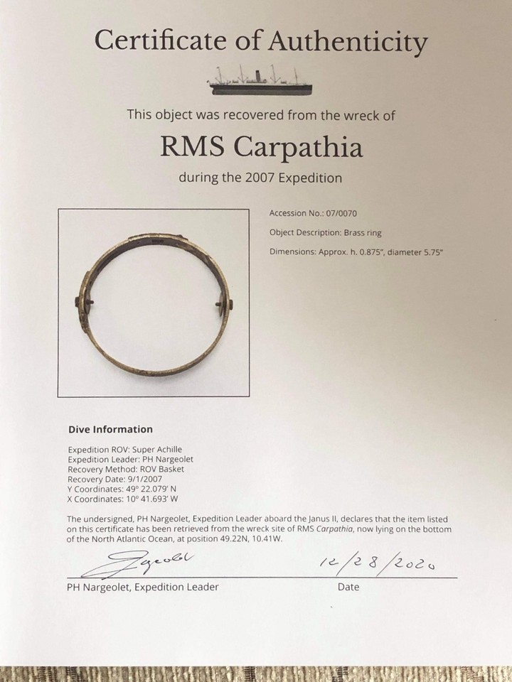 Carpathia - Salvaged Chronometer Ring - Titanic Rescue Ship- WWI | eBay