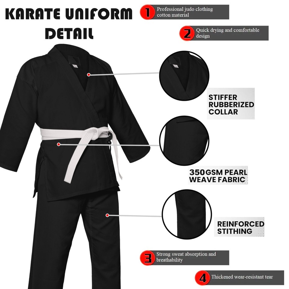 Lightweight Karate Uniform Training Gi Kids Adults Judo Suit with Free Belt | eBay