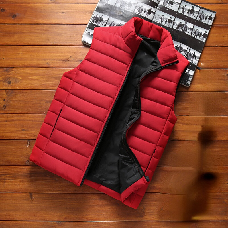 Men Padded Vest Jacket Quilted Waistcoat Warm Zipped Pocket Slim Red | eBay