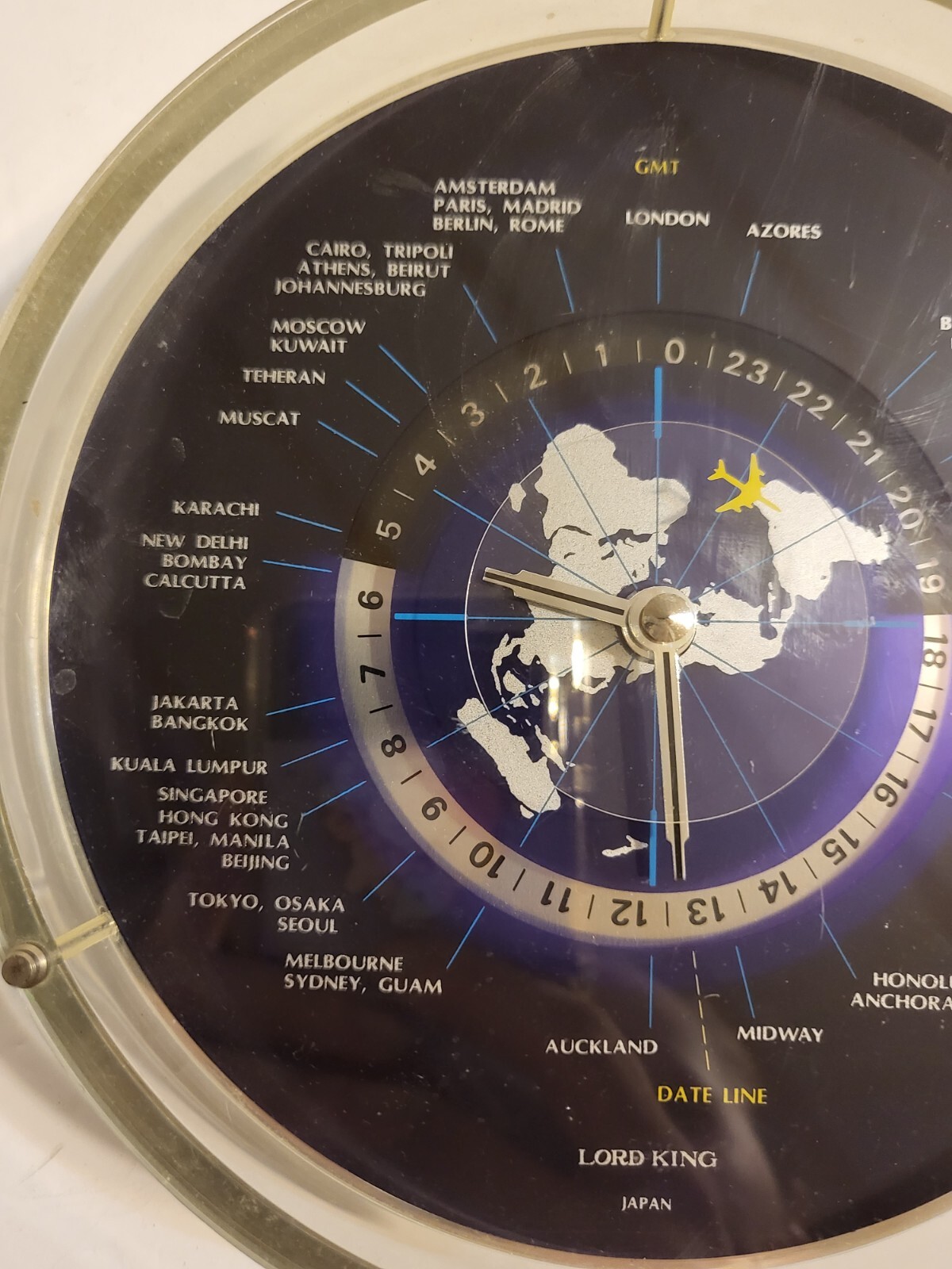 Lord King Quartz World Time Clock w/ Airplane Second Moves Japan Made ...