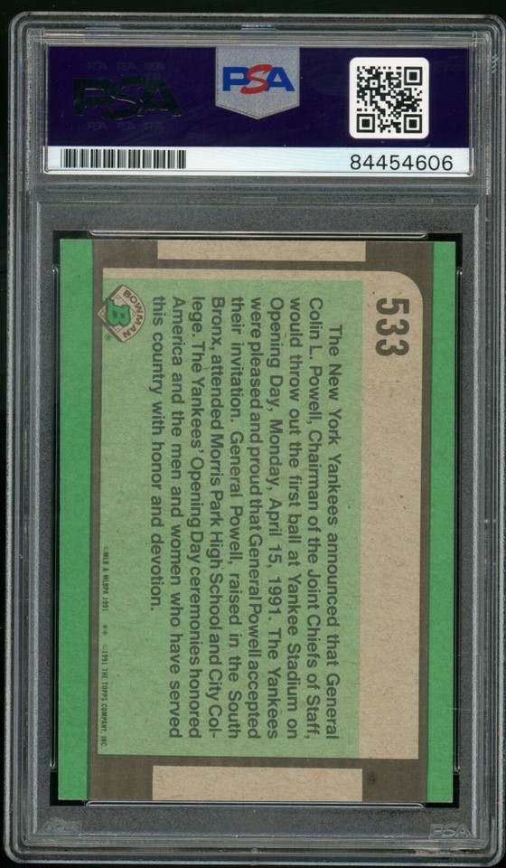 COLIN POWELL 1991 Bowman Baseball #533 PSA/DNA Certified Authentic ...