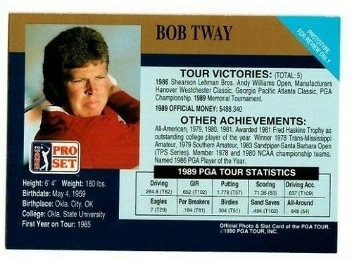 1990 Pro Set Golf Promo Prototype Card Bob Tway PGA Tour Dealer Limited ...