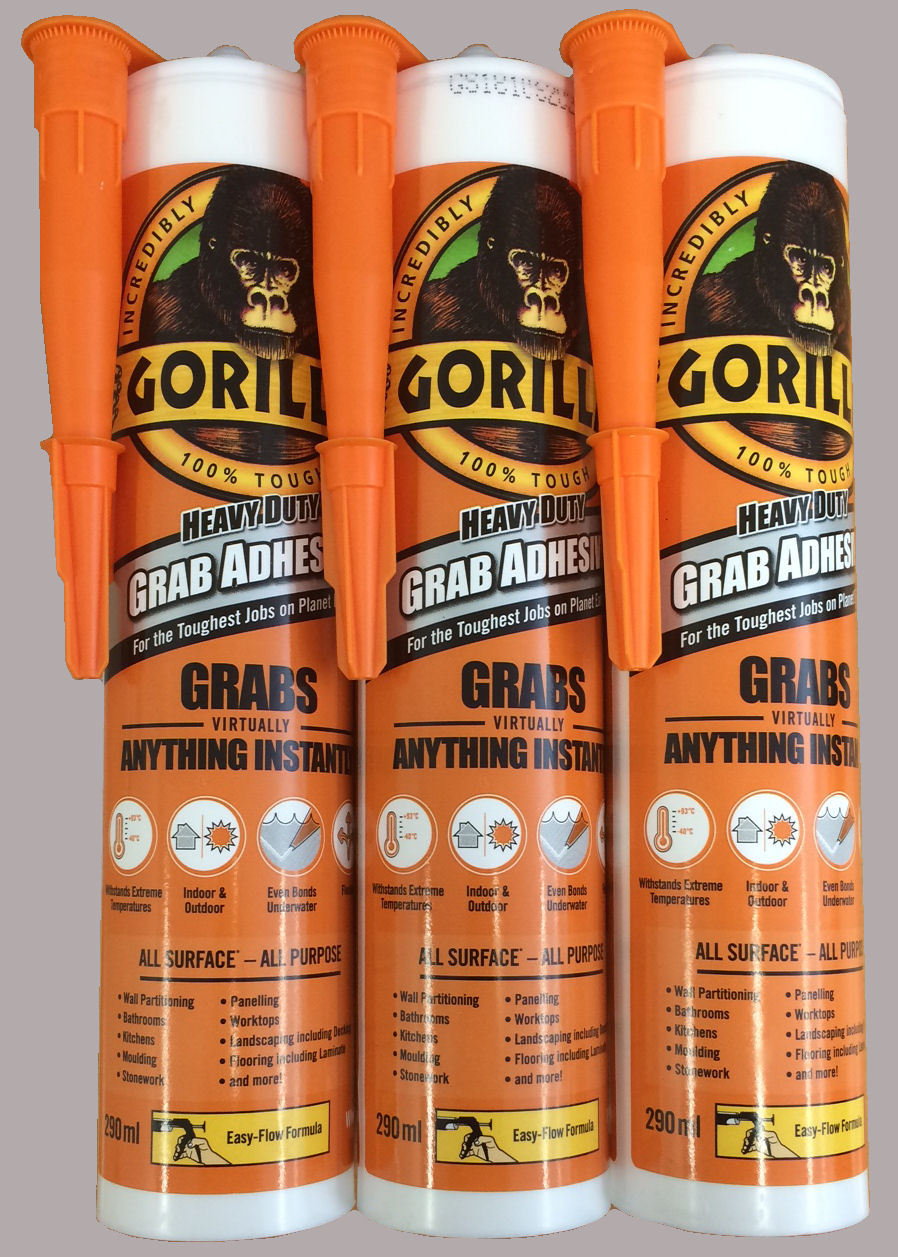 GORILLA GRAB ADHESIVE HEAVY DUTY ALL PURPOSE 290ML OR 80ML WHITE TUBE ...