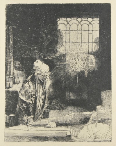 "Faust In His Study" By Rembrandt Restrike Etching on Paper 8 1/2"x6 1/ ...