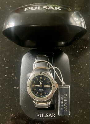 Pulsar Men's Kinetic Blue Dial Date Display Two Tone Bracelet Watch ...