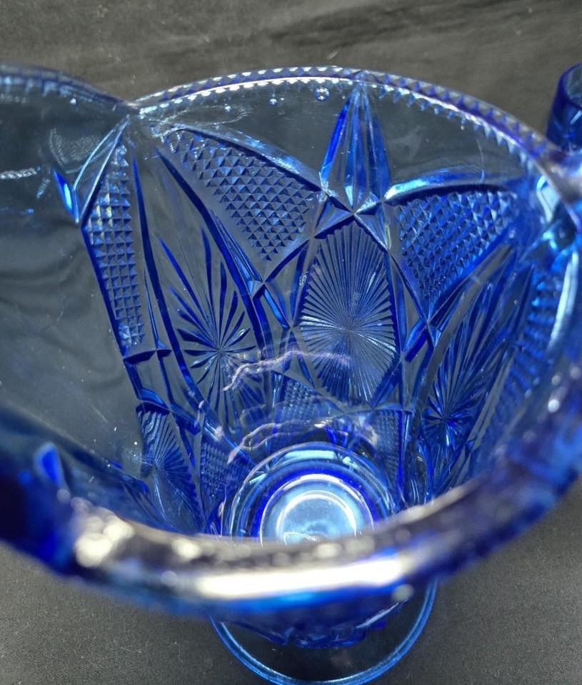 Cobalt Blue Brazen Shield Lemonade Water Set Indiana Tumbler Greentown ...