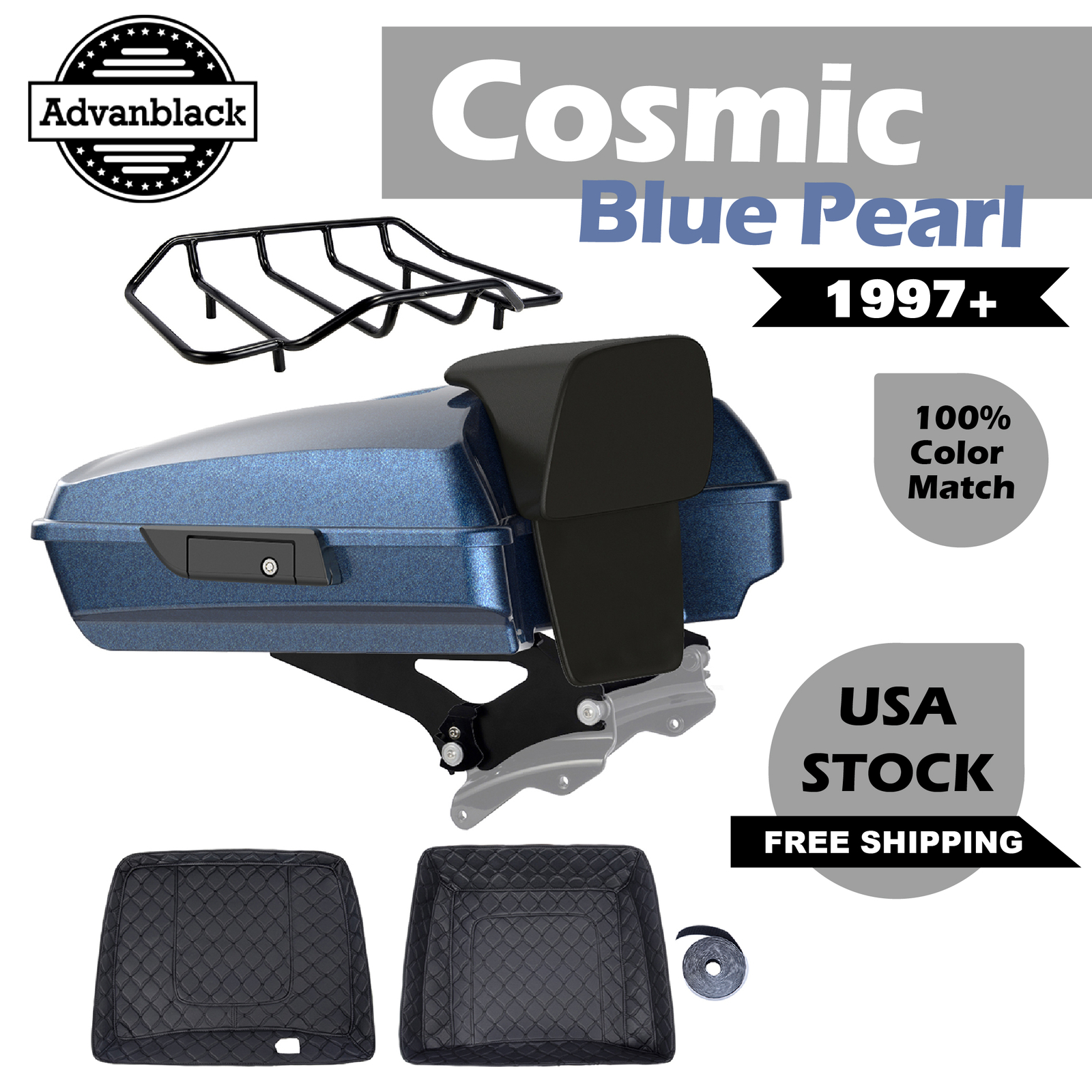 Advanblack Cosmic Blue Pearl Razor Tour Pack Pak Trunk Luggage Fits ...