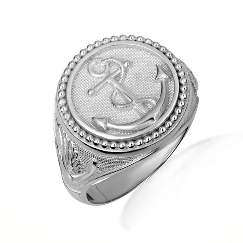 .925 Sterling Silver Nautical Anchor Rope Beaded Dove Signet Ring | eBay