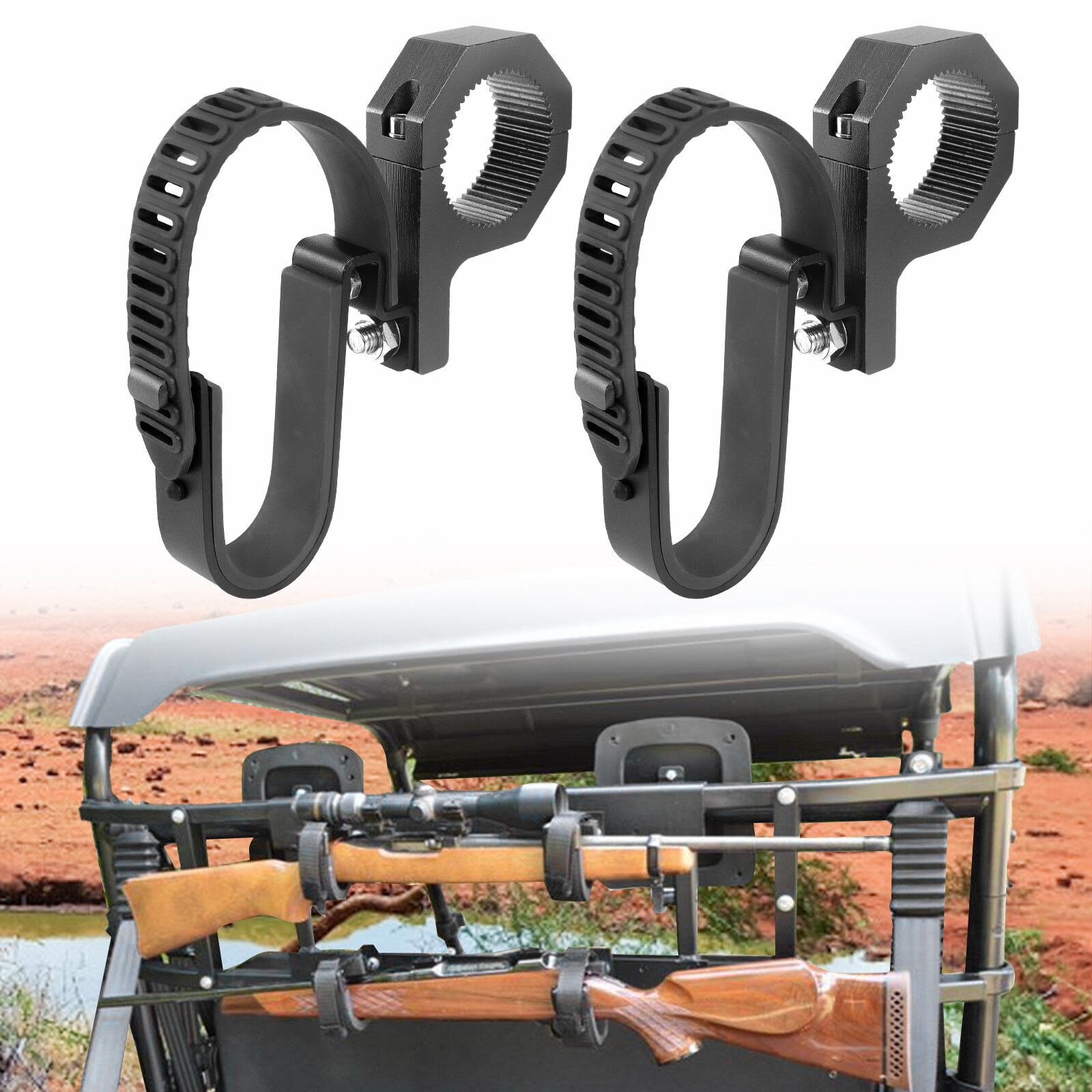 2pcs UTV ATV Gun Holder Grip 2-Gun Mount Racks for Polaris RZR Ranger ...