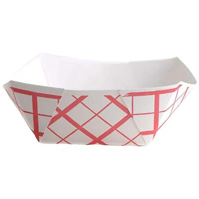 1/4lb Heavy Duty Disposable Paper Red Check Food Trays Hot Cold Basket ...