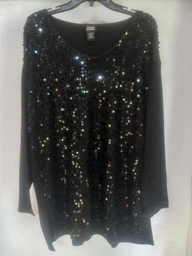Jacque & KoKo Womens Size 14/16 Top Tunic Solid Black Square Sequin | eBay