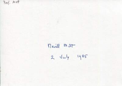 NOBEL PRIZE Nevill Francis Mott autograph, signed card | eBay