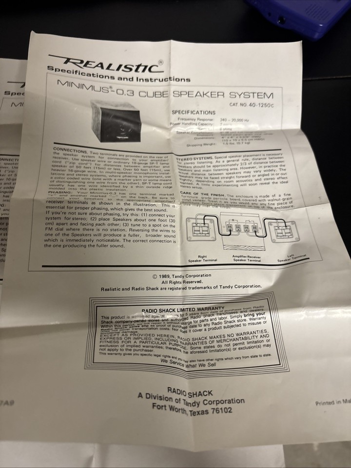 Vintage Realistic Minimus 0.3 40-1250C Speakers Set Of 2 Open Box | eBay