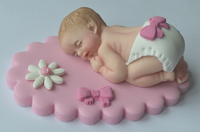 Edible baby pink Birthday cake topper Christening decoration New baby ...