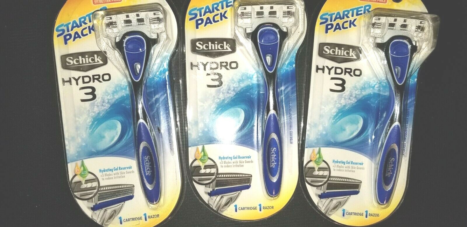 3x Schick Hydro 3 Starter Pack 1 Cartridge , 1 Razor Handle each ...