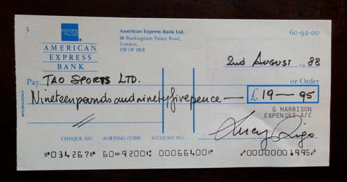 GEORGE HARRISON ( BEATLES ) EXPENSES A/C AMERICAN EXPRESS BANK CHEQUE ...