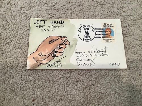 1979 LEFT HAND, W.V. : Signed FOLK ART WATERCOLOR Postal Cover GEORGE ...