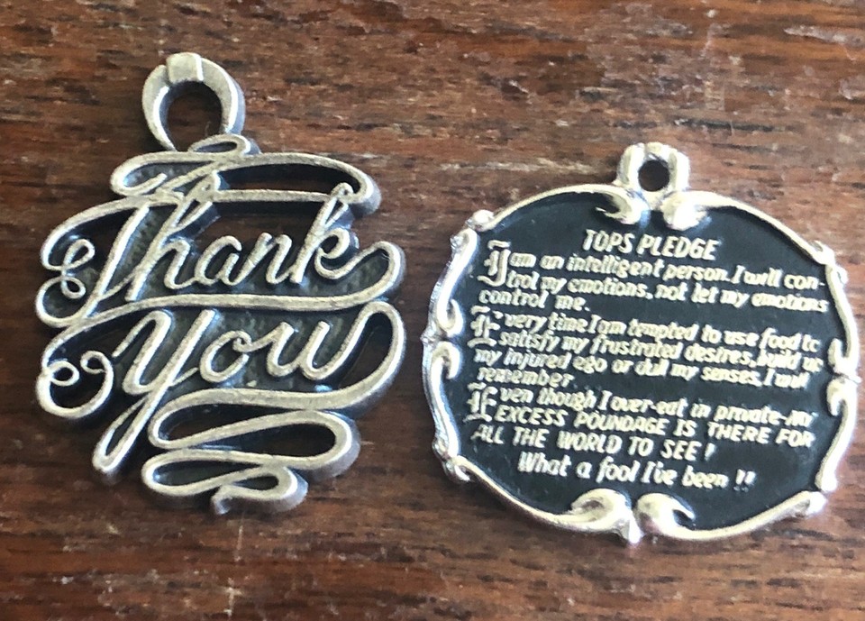 Vintage TOPS Pledge Weightloss Prayer & THANK YOU Silver Tone Charm LOT ...