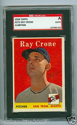 Ray Crone Autographed 1958 Topps Card #272 Tigers EXMT SGC Authentic ...