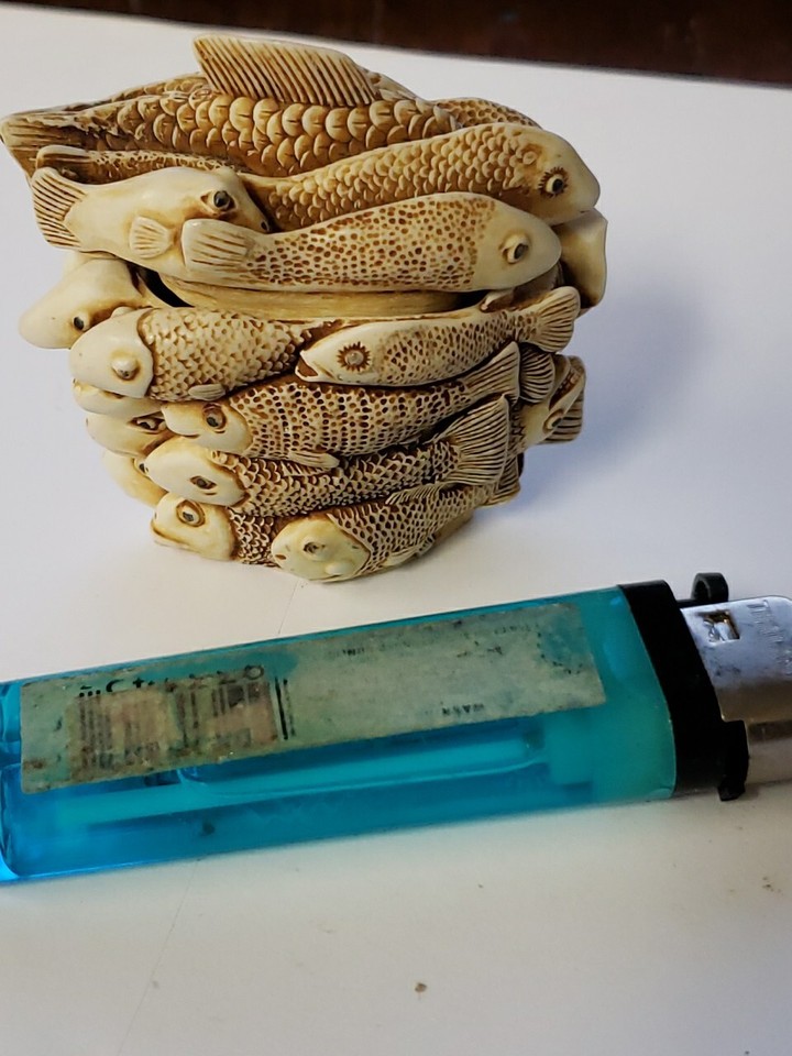 School of fish Rare Treasure Ornate high detailed Bone Trinket Box Gift ...