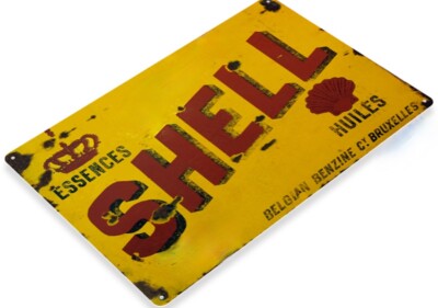 SHELL OIL TIN SIGN DRAG FREE MOTOR OILS PREMIUM PETROL COMPANY GAS ...