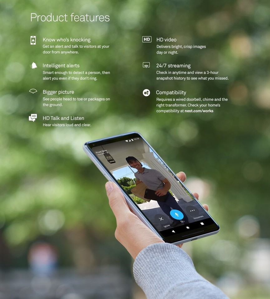 Nest Hello Smart Wi-Fi Video Doorbell NC5100US - Package & Home ...