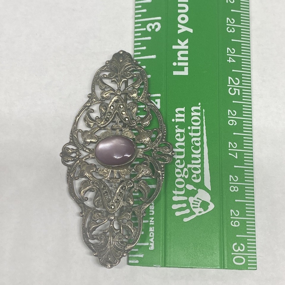 Signed BOMA Sterling Silver 925 Pink Moonstone Or MOP Marcasite Pin ...