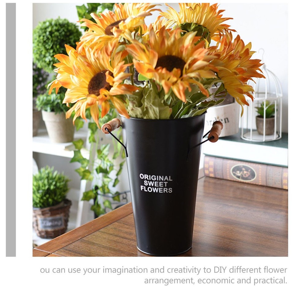 Rustic Bucket Flower Pots Vintage Metal Vase Arranging Fixture Tin ...