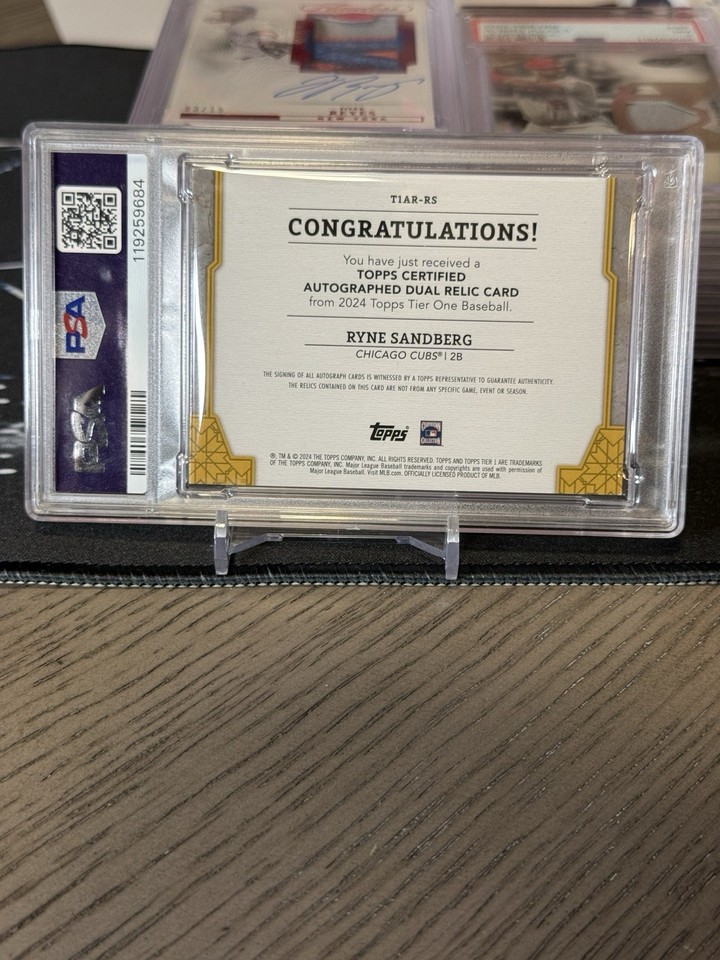 2024 Topps Tier One Ryan Sandberg Autographed Dual Relic Card # /99 PSA ...