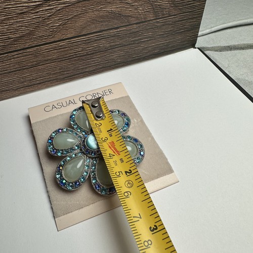 Casual Corner Flower Blue Rhinestone & Cabochon Brooch Pin Silver Tone ...