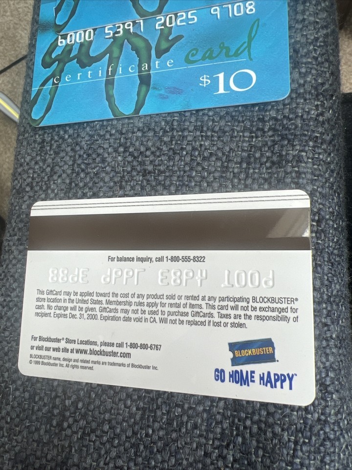 BLOCKBUSTER 2000 GIFT CARD CHRISTMAS $10 No Value Rare “Go Home Happy ...