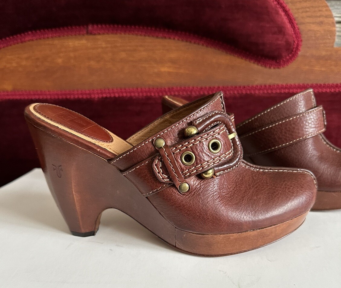 Frye Women’s Mule Donna Buckle Clogs Brown Leather Size 8M Slip On ...