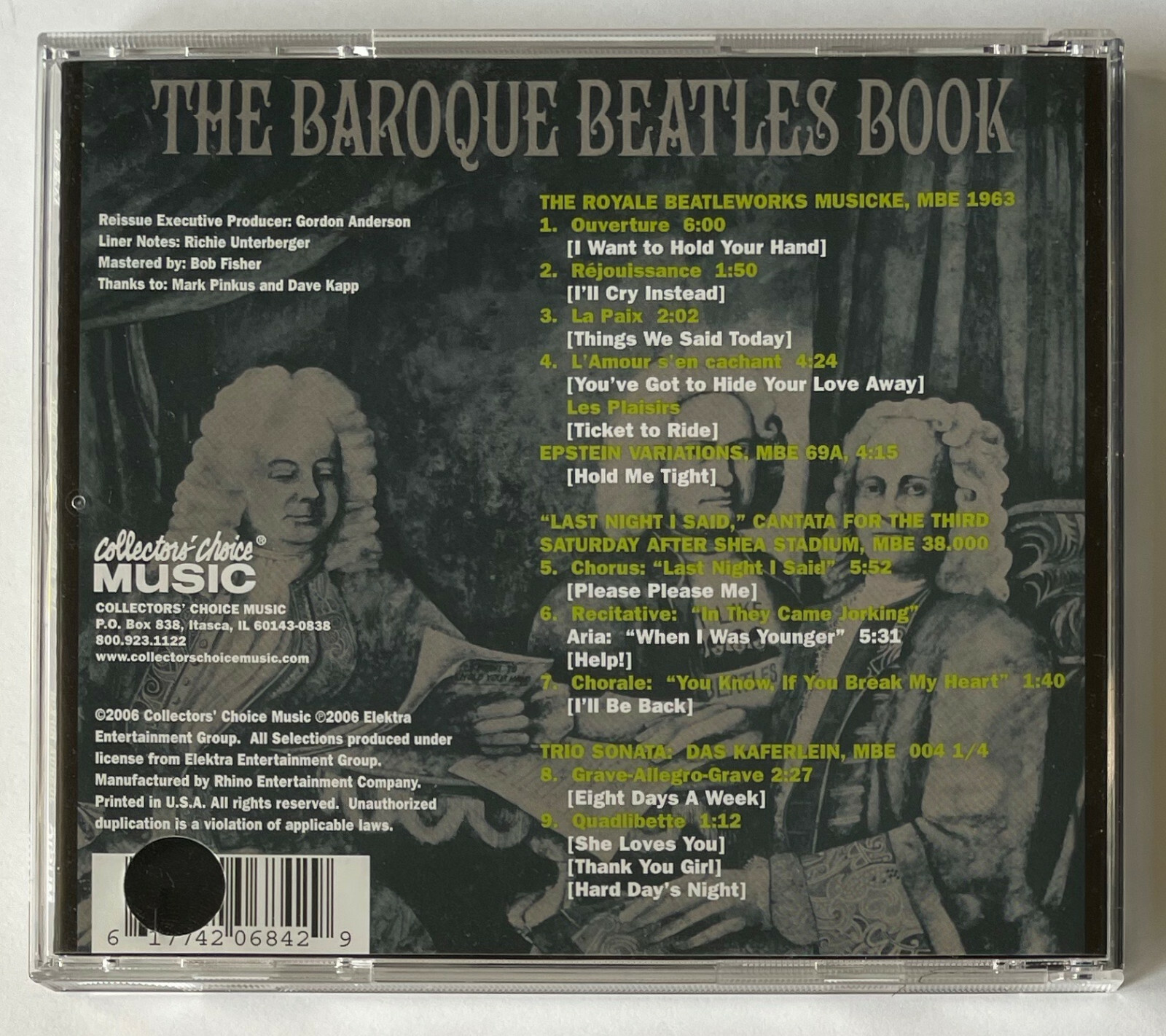 THE BAROQUE BEATLES BOOK Joshua Rifkin [CD] Lennon McCartney = Handel ...