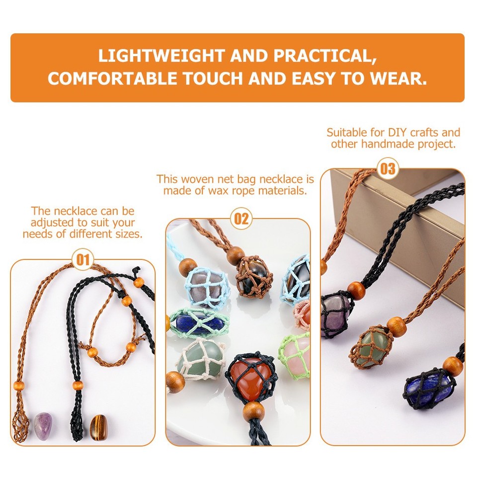4 Pcs Crystal Pendant Cage Necklace Cord Stone Holder Wax Rope Design ...
