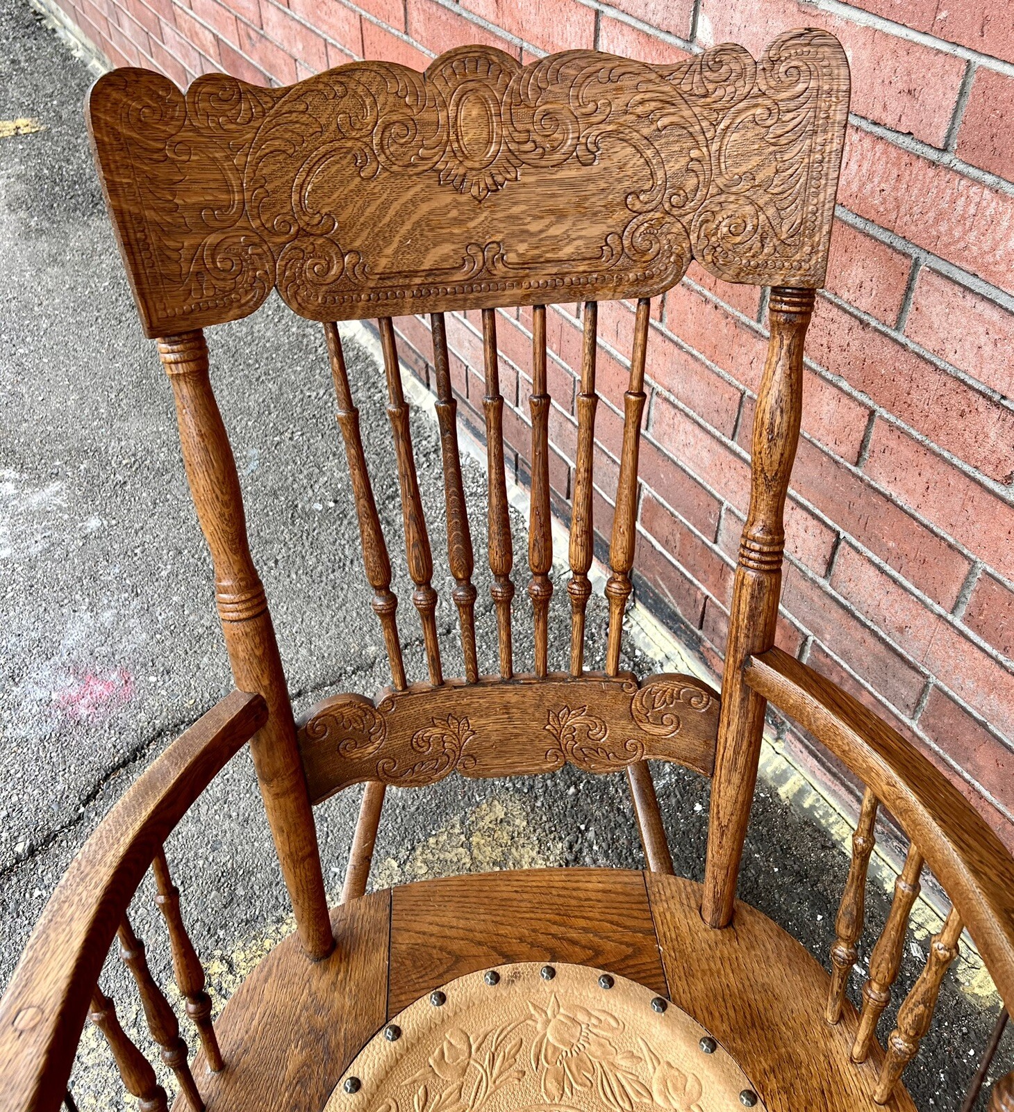 Restored Antique Victorian Pressed Back Tiger Oak Rocking Chair W ...