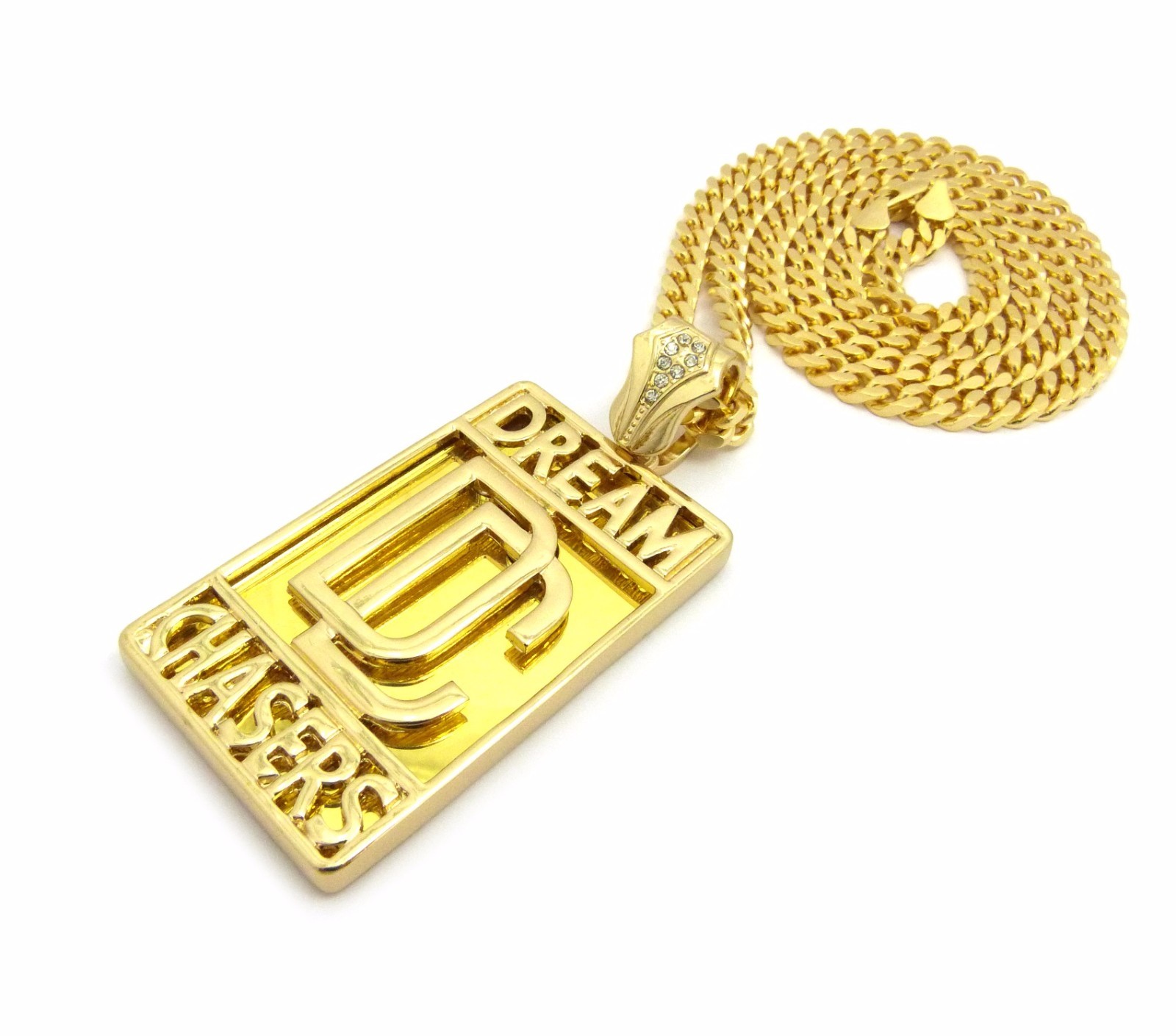 Hip Hop Dream Chasers DC Pendant 6mm 30" Box Cuban Chain Necklace ...