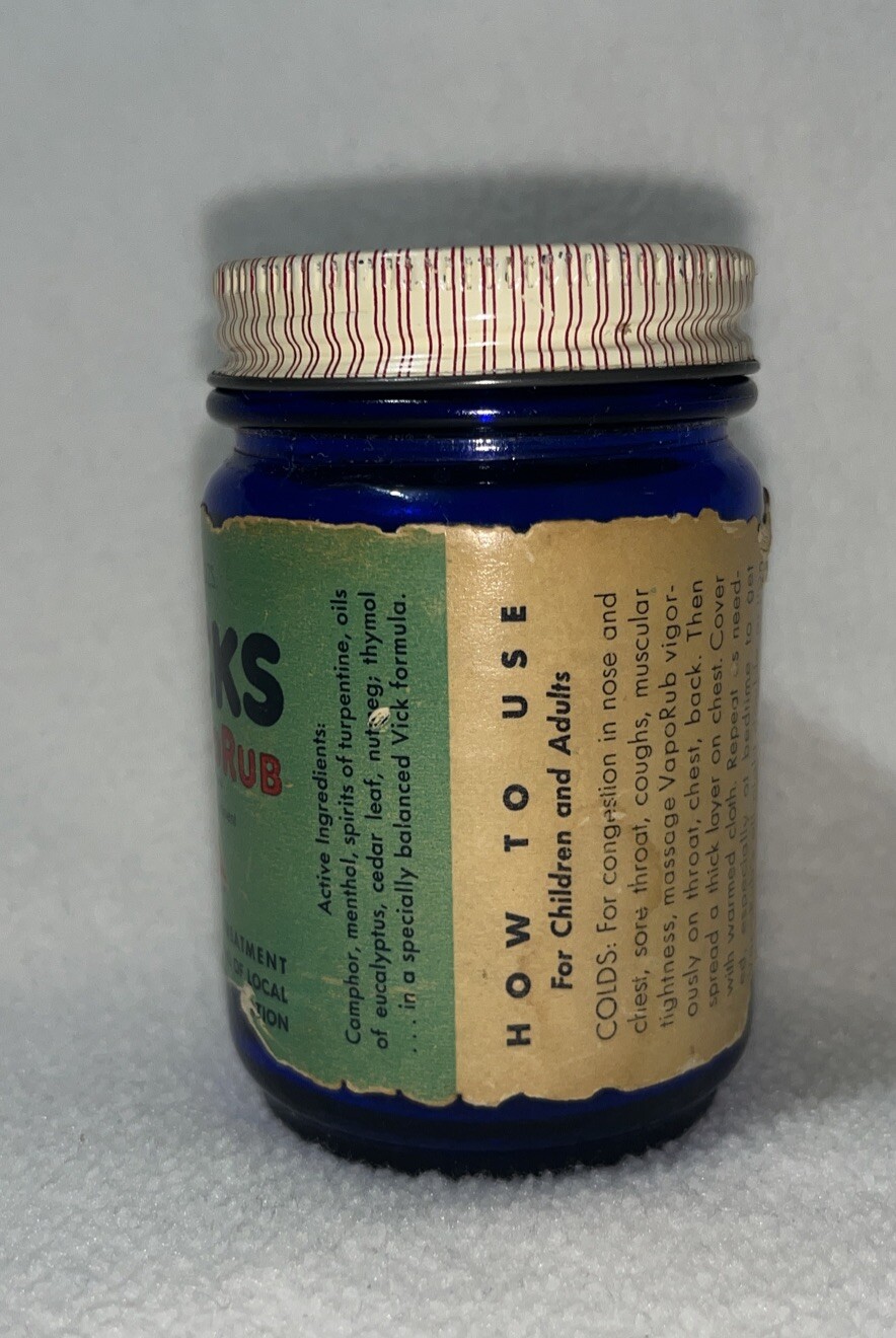Vtg 1950s Vicks VapoRub Jar Cobalt Blue 3.5 oz w/Label and Lid ...