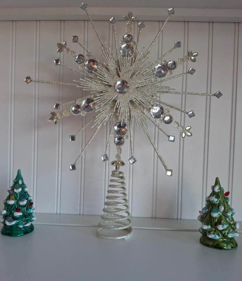 Crystal Snowflake Tree Topper, Star, Jeweled, 13 1/2 " x 11", Metal and ...