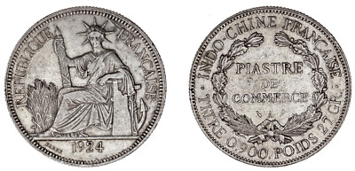 1 Silver Piastre / 1 Piastre Plata. French Indochina Francesa. 1924 A ...