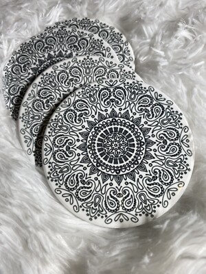 Set Of 4 Ceramic/Clay Mandala Style Coasters, New | eBay