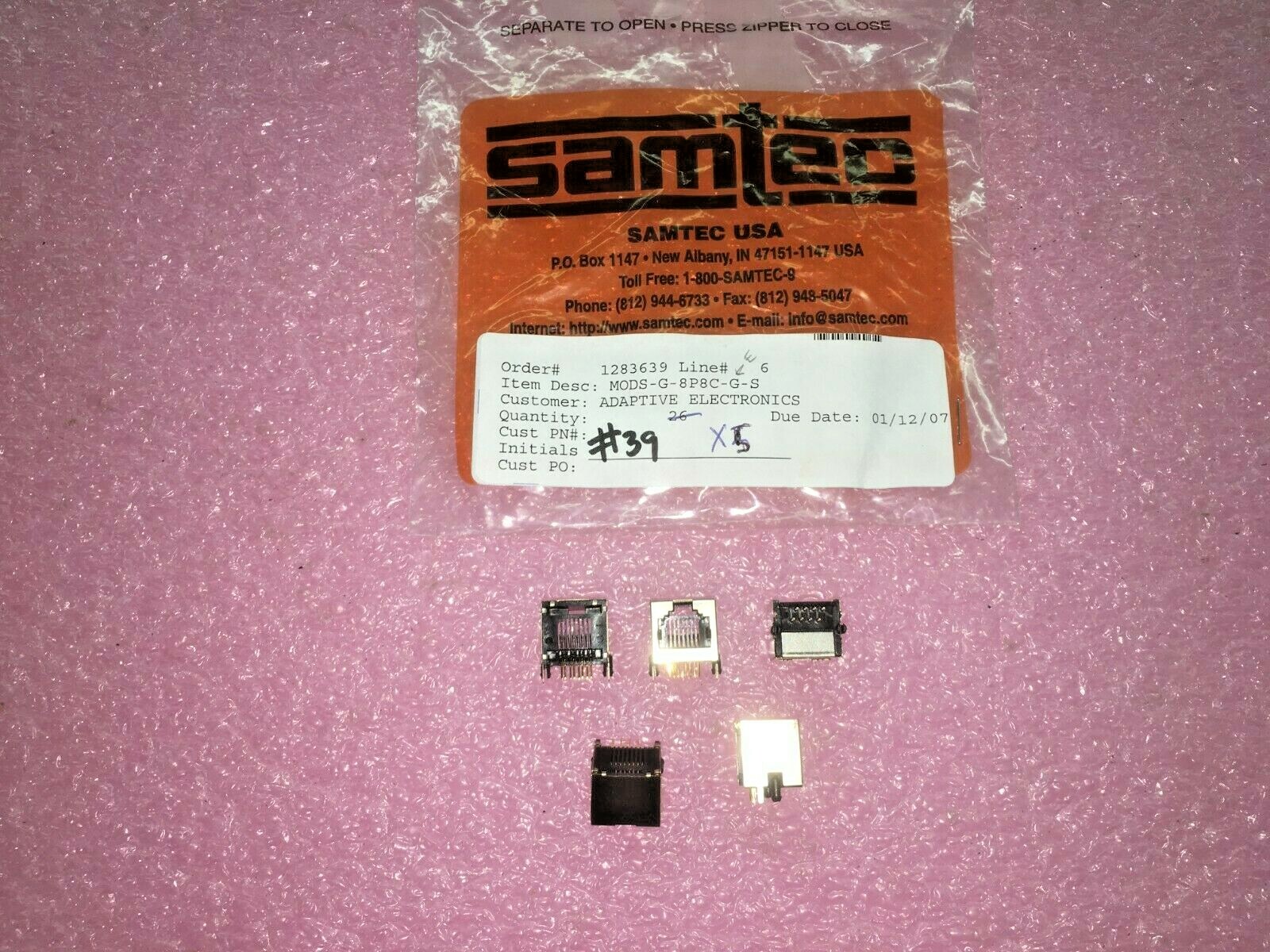 (5 PIECE LOT) MODS-G-8P8C-G-S, SAMTEC, Conn, 8 POS,, Female, R/A Solder ...