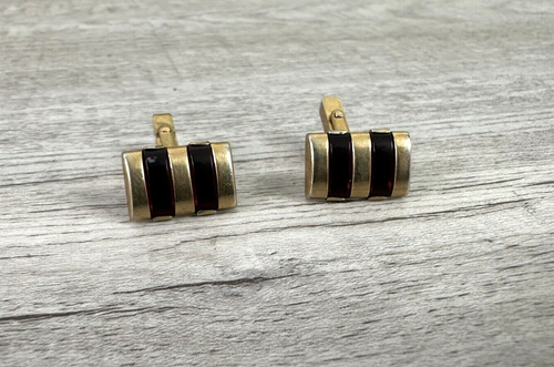 Vintage Swank Rectangular Cufflinks Red Stripe Gold Tone | eBay