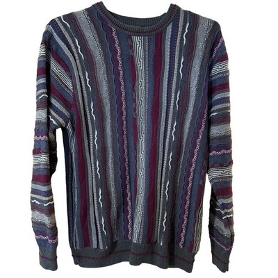 Vintage Norm Thompson Striped Grandpa Sweater Mens Size Large Purple ...