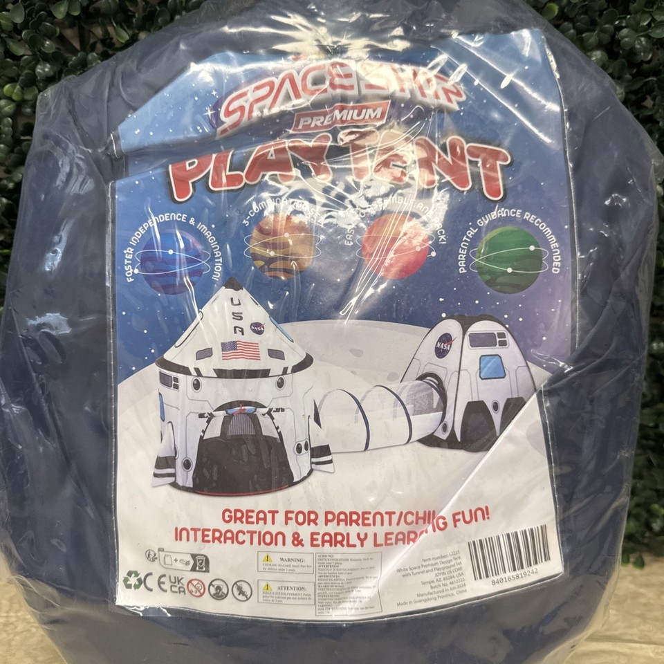 White Rocket Ship Pop up Play Tent with Tunnel and Playhouse Kids ...