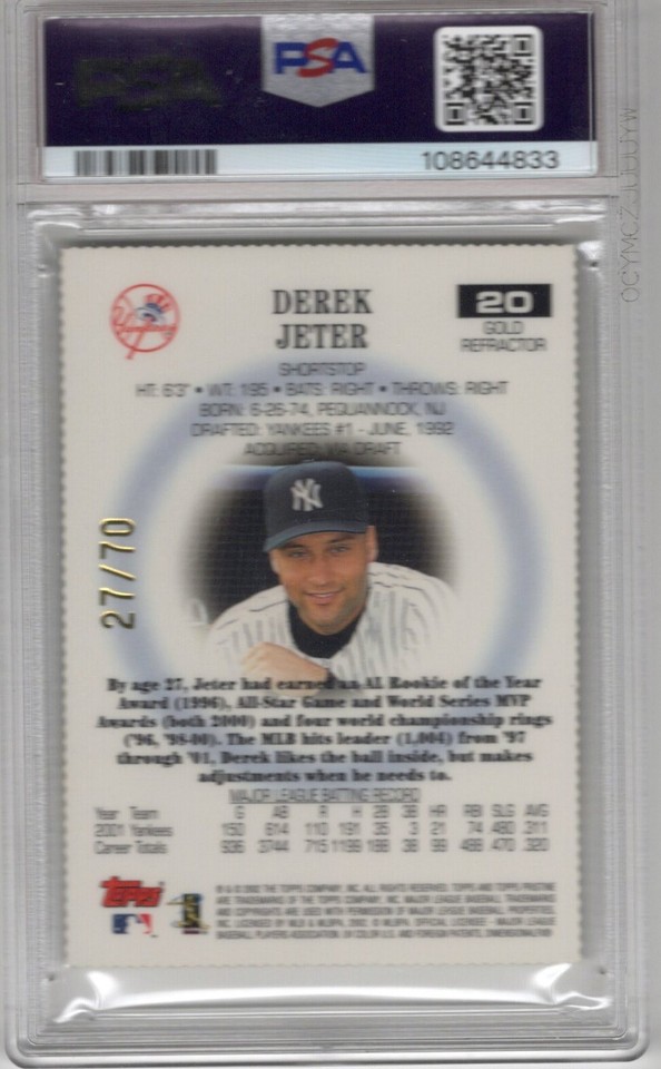 2002 Topps Pristine #20 Derek Jeter Gold Refractor 27/70 PSA Gem Mint ...