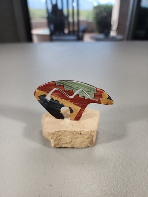 Colorful Southwestern Metal Lazart Bear Figure Mounted on Stone Base 2 ...