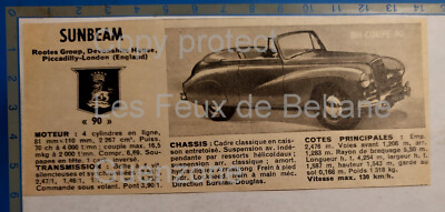 SUNBEAM DH COUPE 90 Rootes Group automobile 1953 document photo cutout ...