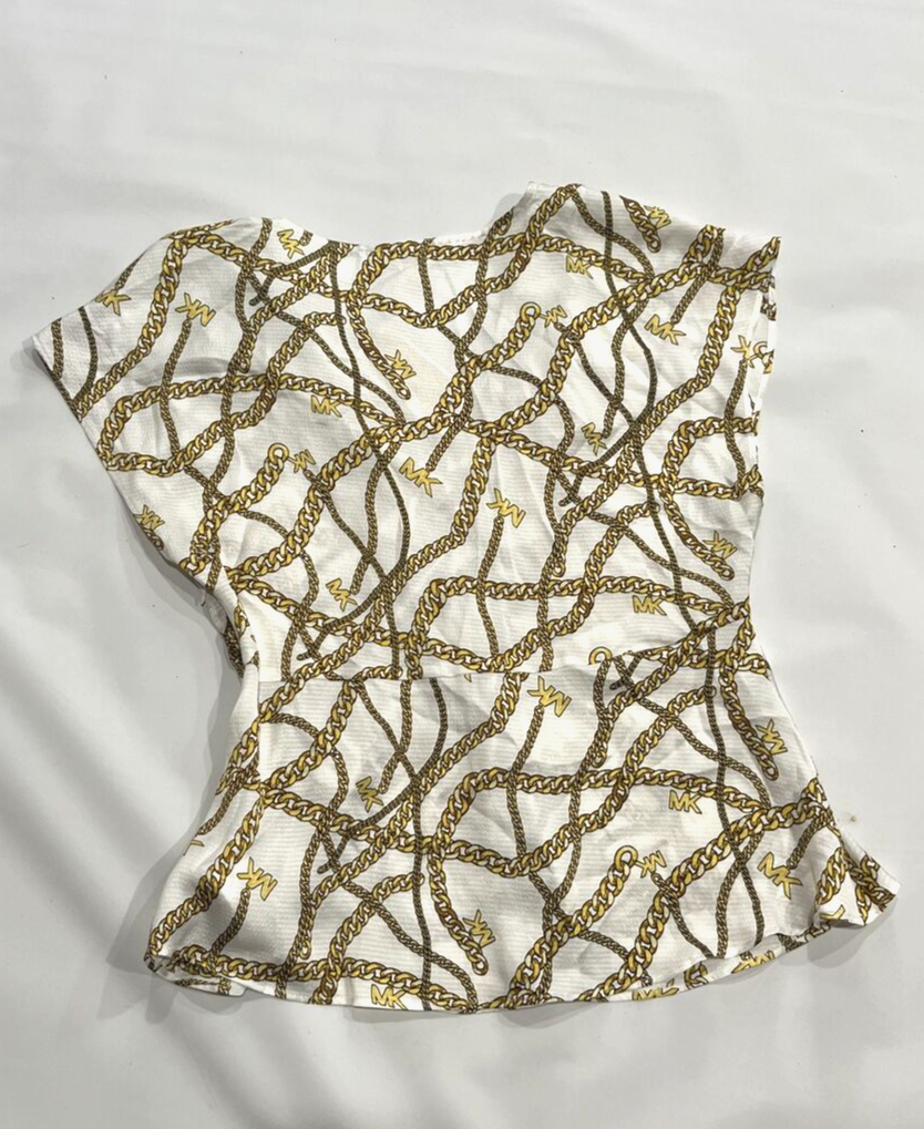 Michael Kors women's Short Sleeve Logo Chain Print Top Blouse - Small ...